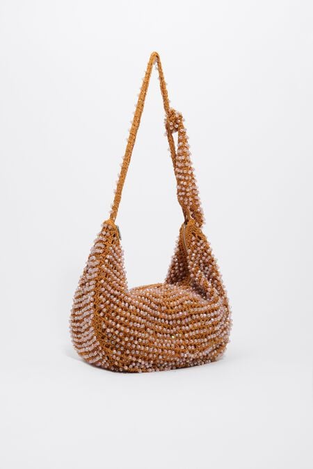 Medium crochet bag in amber beaded fabric