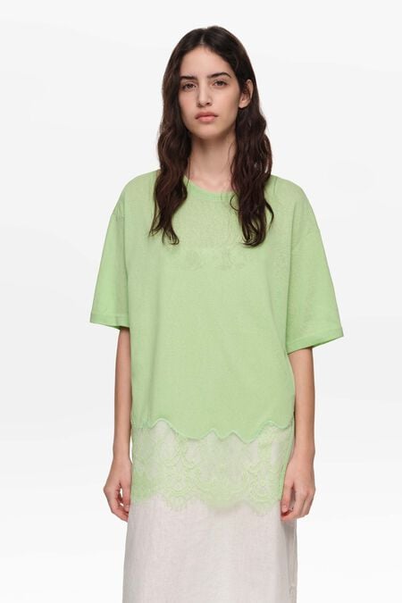 Apple green long lace T-shirt