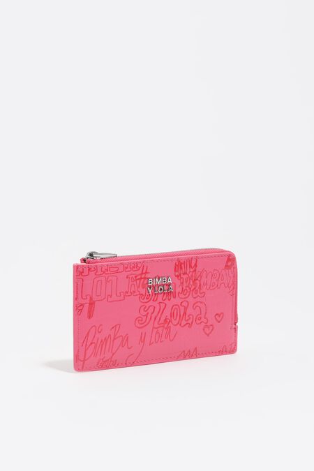 Berry pink Bimba logos print card holder/coin purse