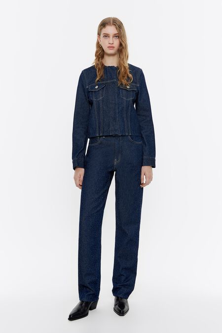 Dark blue perforated denim jacket