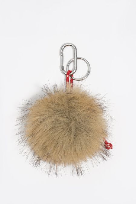 Natural color fur pom pom key ring