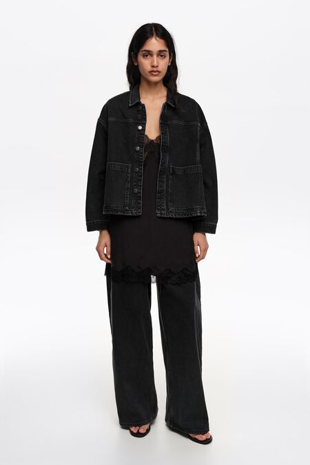 A-line washed denim jacket