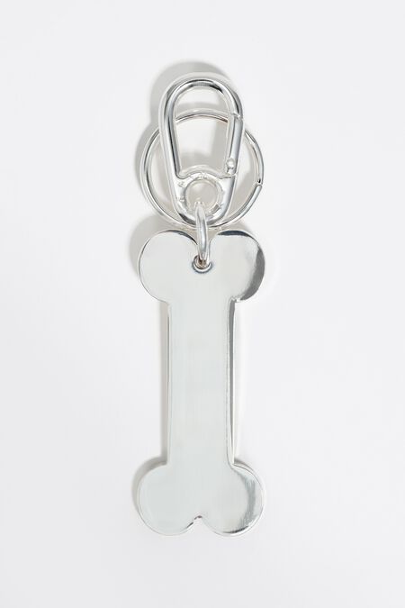 Silver-tone metal bone key ring