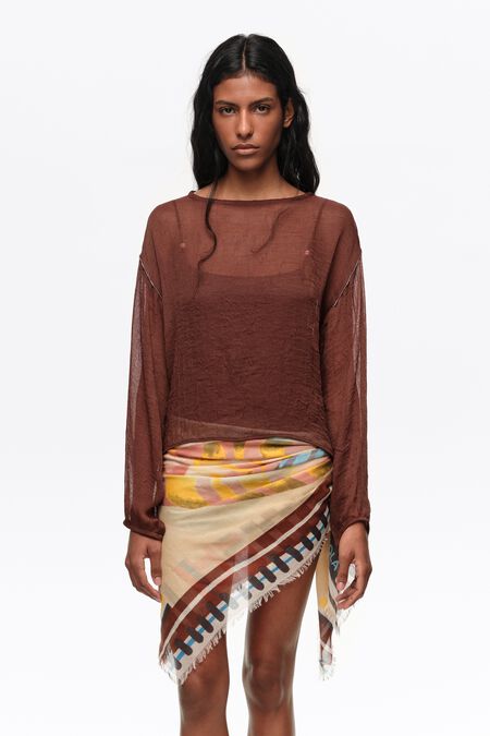 Brown boxy sweater with metallic beads