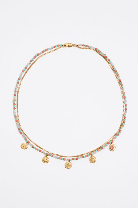 Collier logo pièce et pierres multicolores