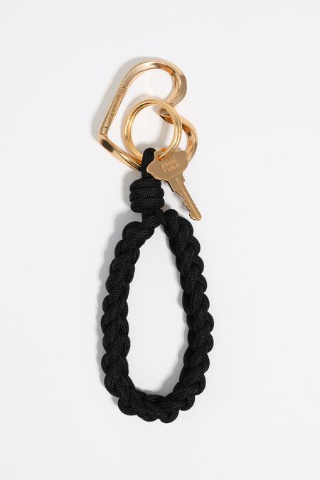 Black plaited rope key ring