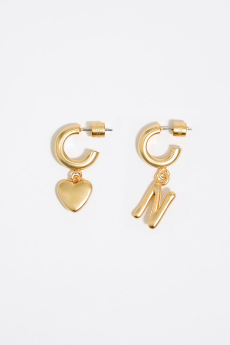 Gold letter N heart hoop earrings