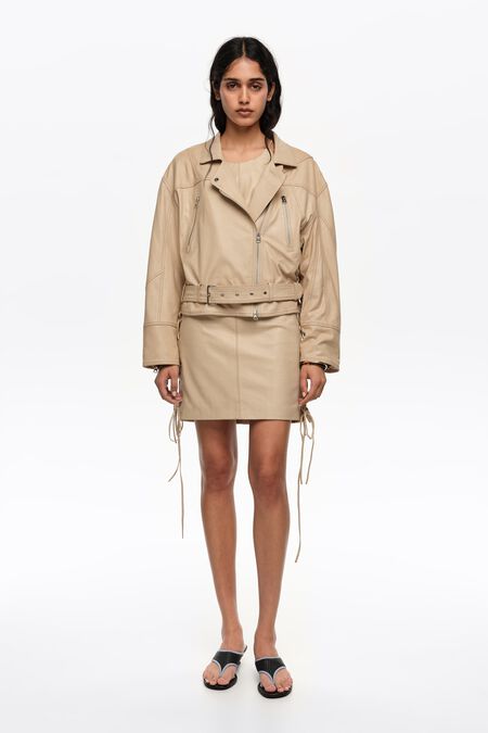 Light stone adjustable double-breasted jacket