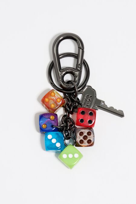 Black metal multicolor dice key ring