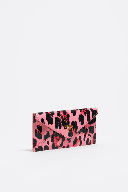 Monedero textura brillo print Leopard fresa