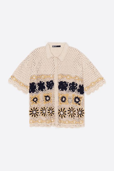 Cárdigan oversize crochet beige