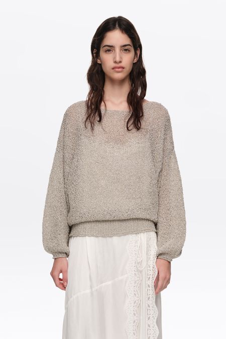 Silver metallic batwing sleeve sweater