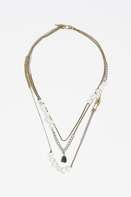 Two-tone multi-chain and pearl necklace