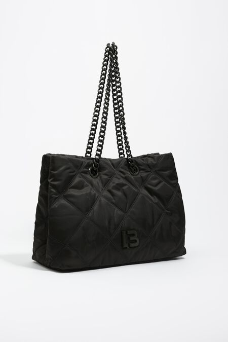 Large black padded nylon shopper bag