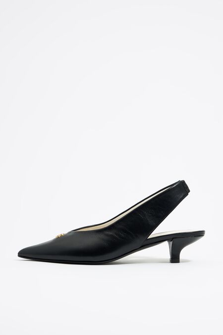 Black leather LB slingback court shoe