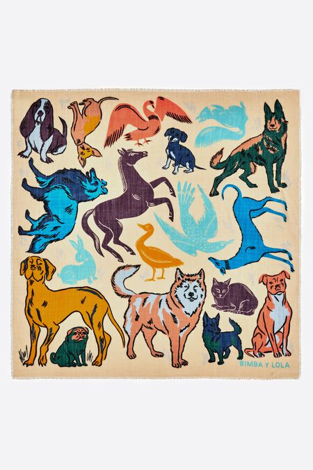 Wool shawl with animal designs