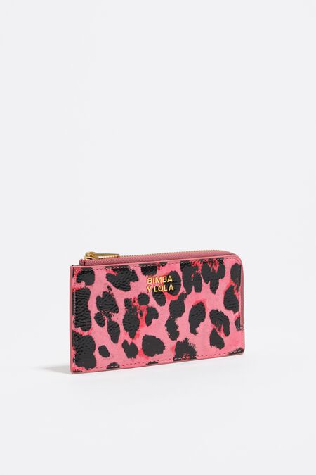 Cartera textura brillo print Leopard fresa