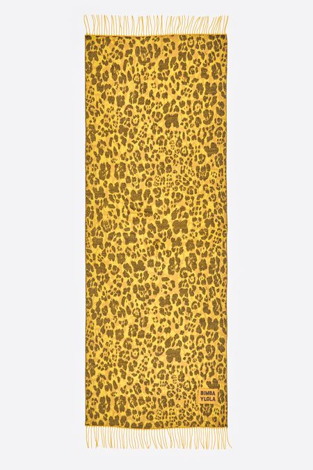 Chal acrílico jacquard animal print amarillo